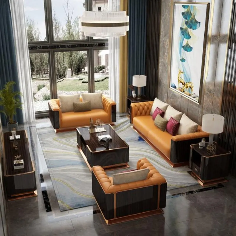 Opulent Diamond Tufted Leather Sofa Collection – Elegance