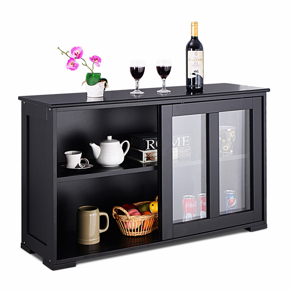 Stylish Glass Sliding Door Buffet Table Storage Cabinet - Online ...