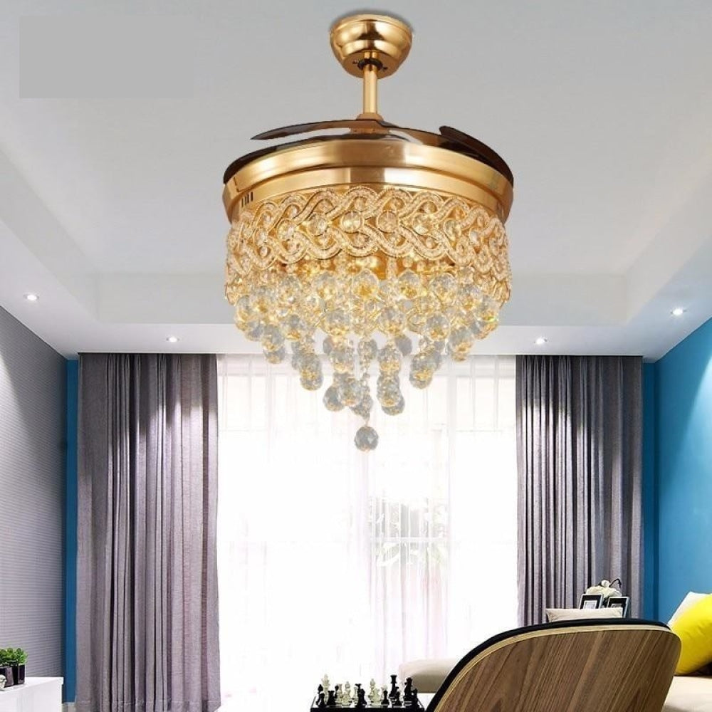 Modern Luxurious Crystal Chandelier Folding Ceiling Fan - Online ...