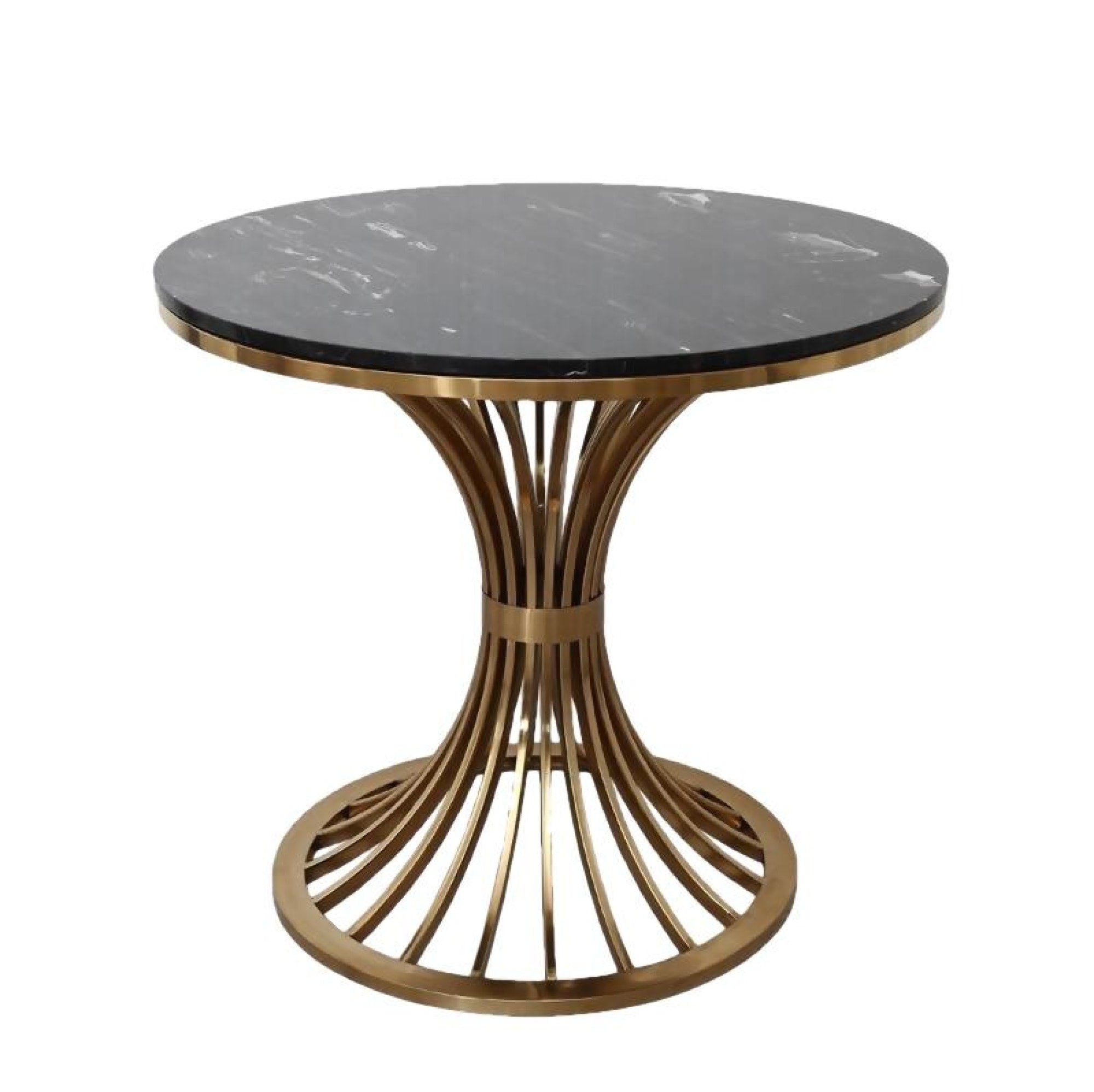 Unique Black With Golden Finish Round Marble Side Table Online