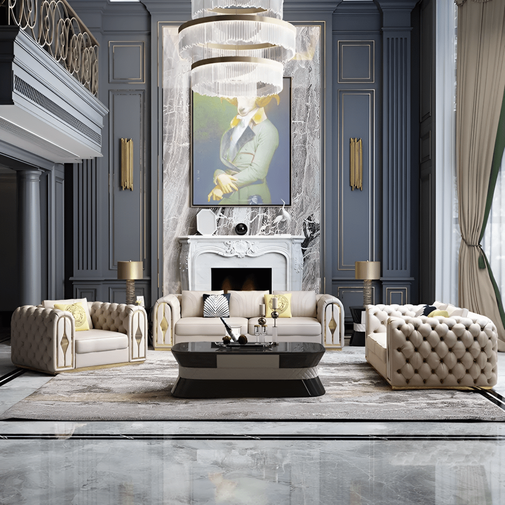 Opulent Chesterfield Leather Sofa Set with Metal Accents