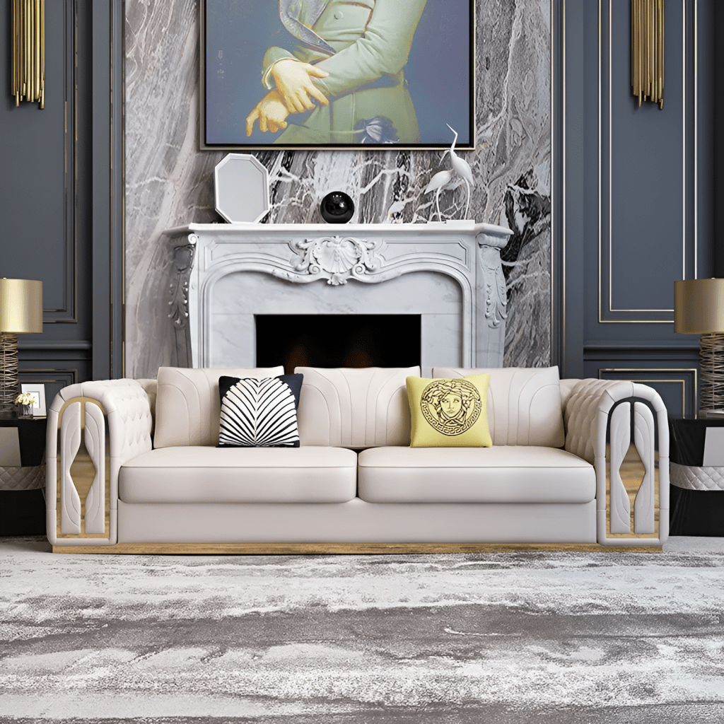 Opulent Chesterfield Leather Sofa Set with Metal Accents
