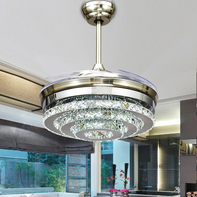 Opulent Exquisite Diamond Design Retractable Crystal Ceiling Fan With ...